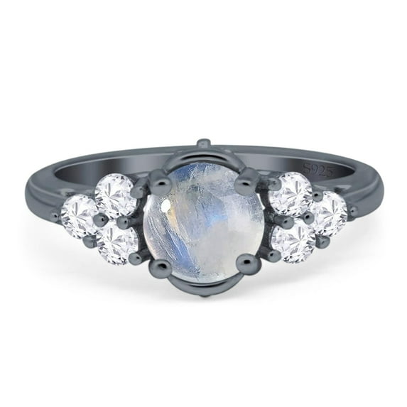 Natural Moonstone Black Tone Silver Size-10 Art Deco Round Vintage ...