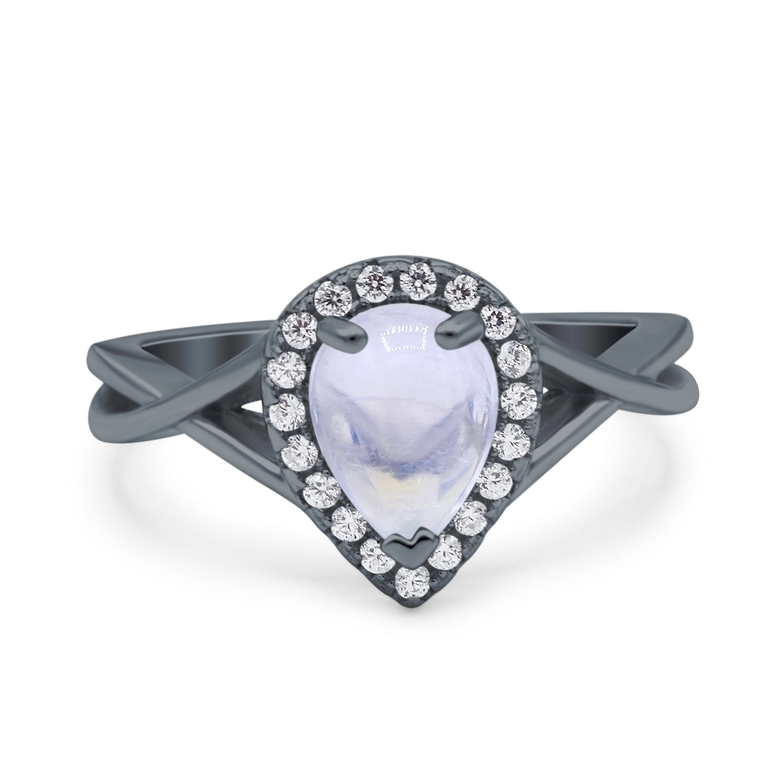 Natural Moonstone Black Tone Silver Size-5 Art Deco Pear Teardrop ...