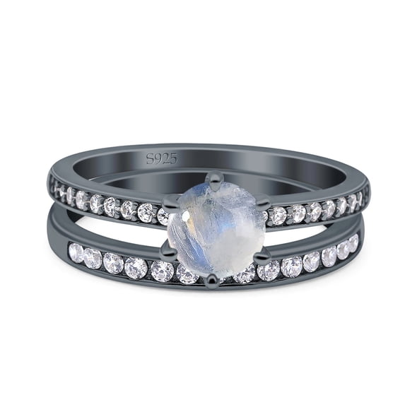 Natural Moonstone Black Tone Silver Size-7 Two Piece Art Deco Round ...