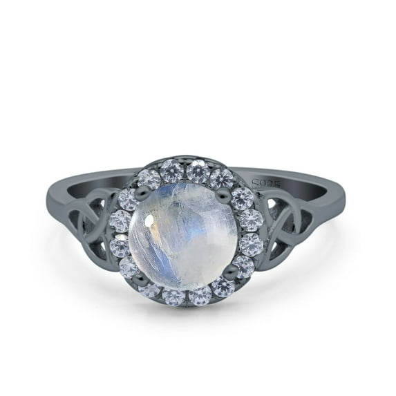 Natural Moonstone Black Tone Silver Size-8 Art Deco Round Vintage Style ...