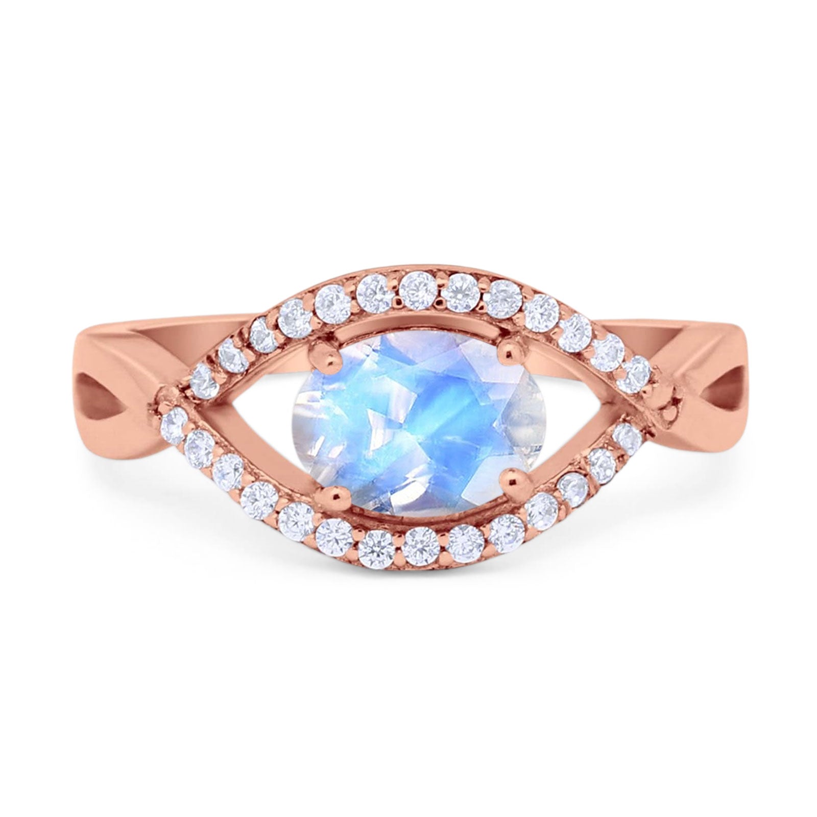 Natural Moonstone Rose Tone Silver Size-10 Art Deco Oval Infinity Shank ...