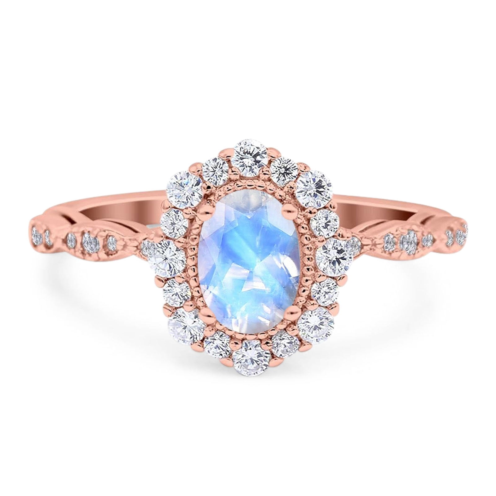 Natural Moonstone Rose Tone Silver Size-7 Art Deco Oval Floral Vintage ...