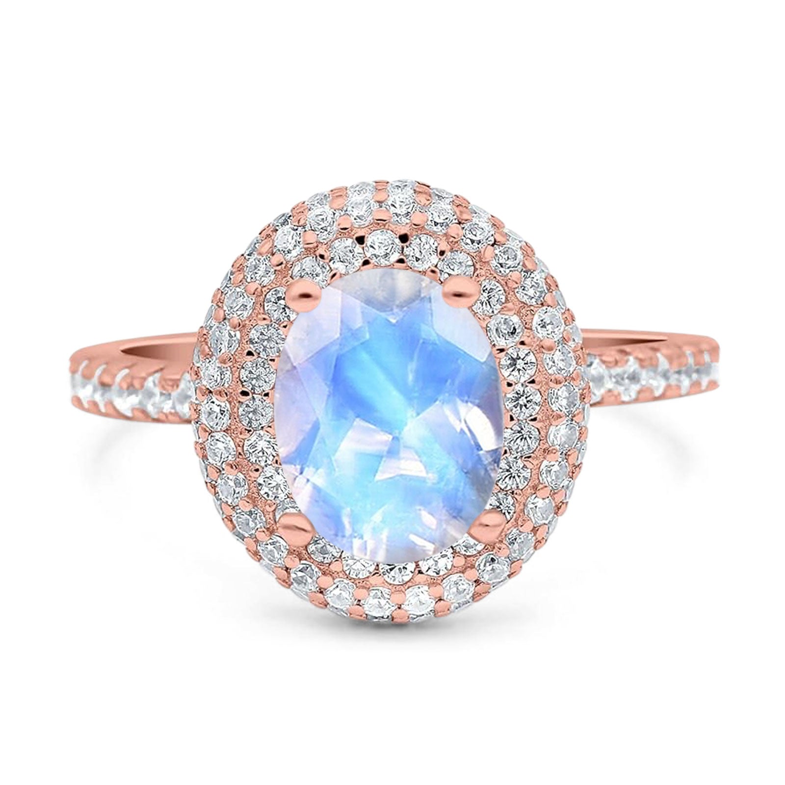 Natural Moonstone Rose Tone Silver Size-7 Art Deco Oval Vintage Rings ...