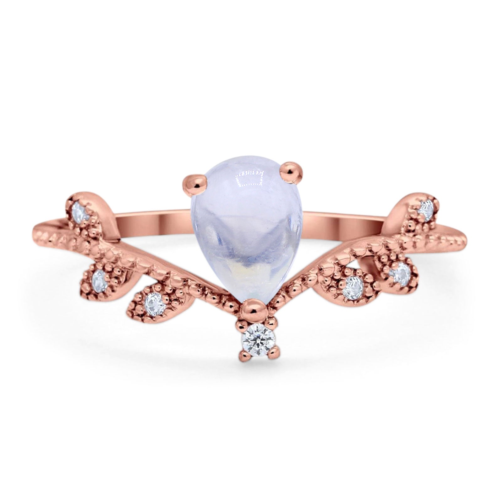 Natural Moonstone Rose Tone Silver Size-7 Art Deco Pear Teardrop ...