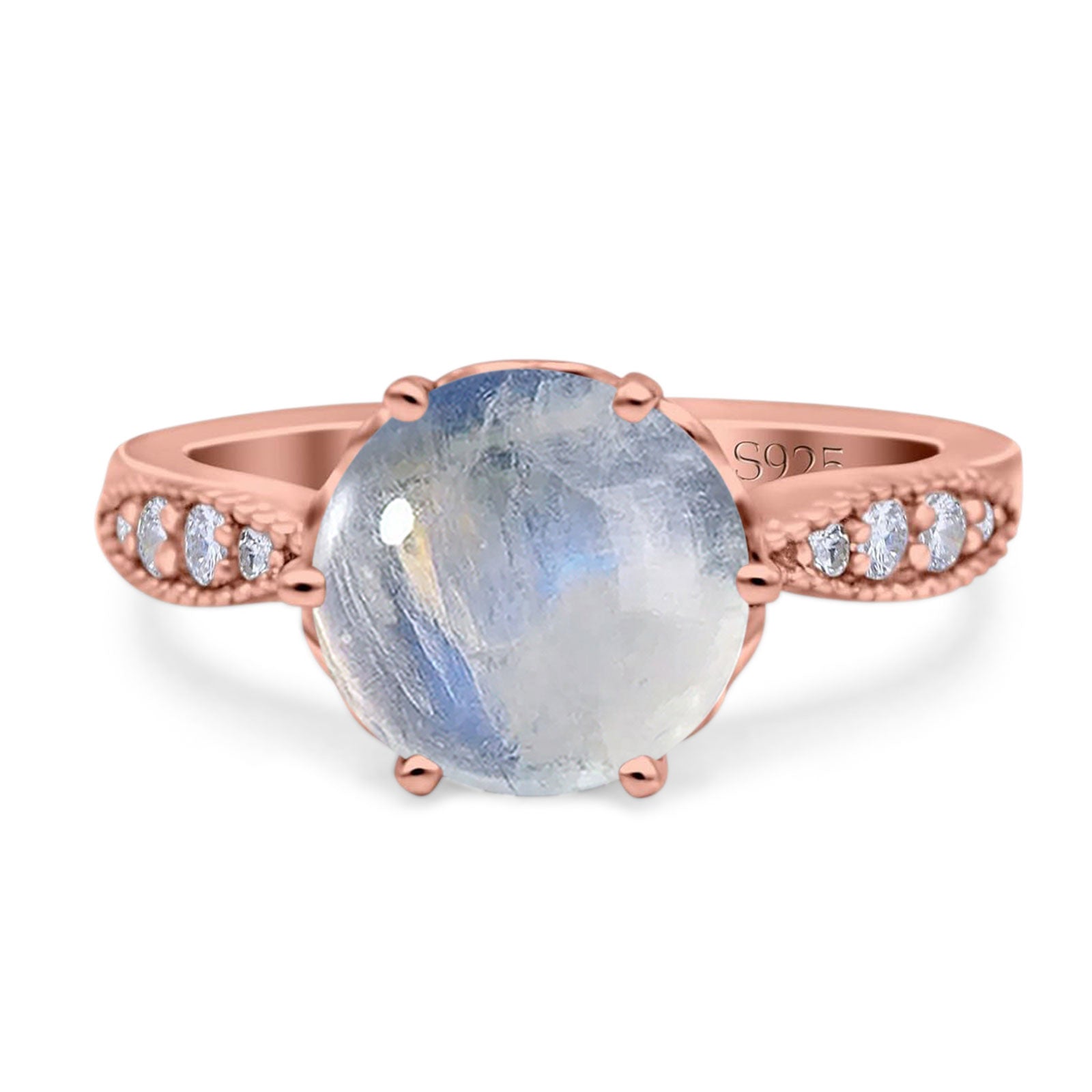 Natural Moonstone Rose Tone Silver Size-7 Art Deco Round Vintage Rings ...