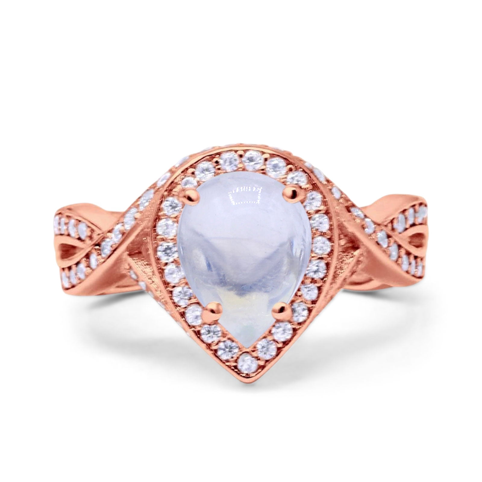 Natural Moonstone Rose Tone Silver Size-9 Art Deco Pear Teardrop ...