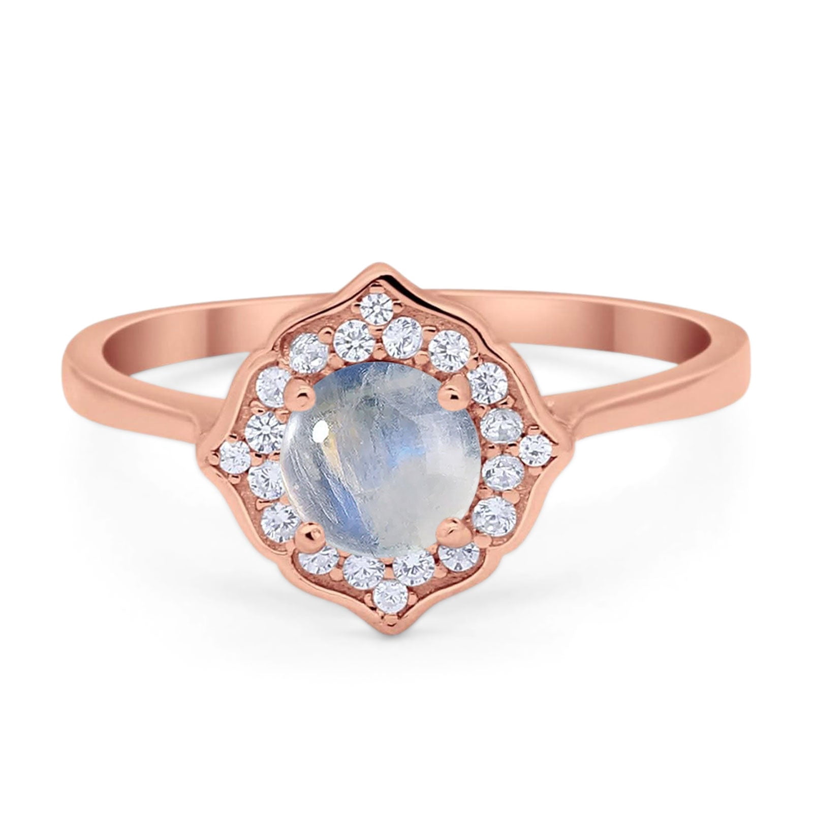 Natural Moonstone Rose Tone Silver Size-9 Art Deco Round Flower Ring ...