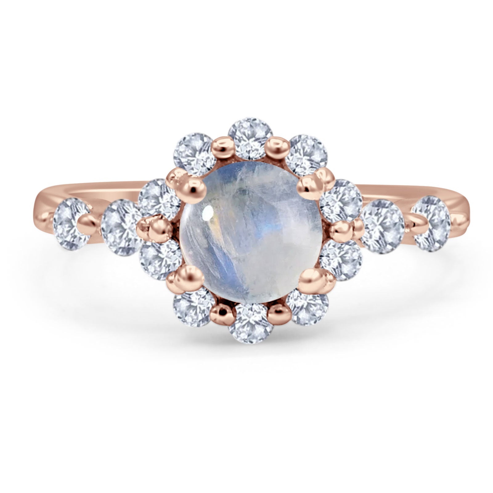 Natural Moonstone Rose Tone Silver Size-9 Art Deco Round Flower Ring ...