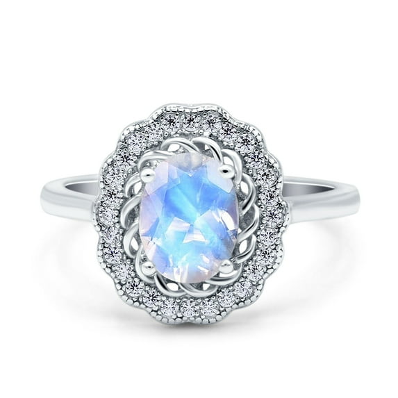 Natural Moonstone Size-5 Art Deco Oval Floral Vintage Style Twisted ...