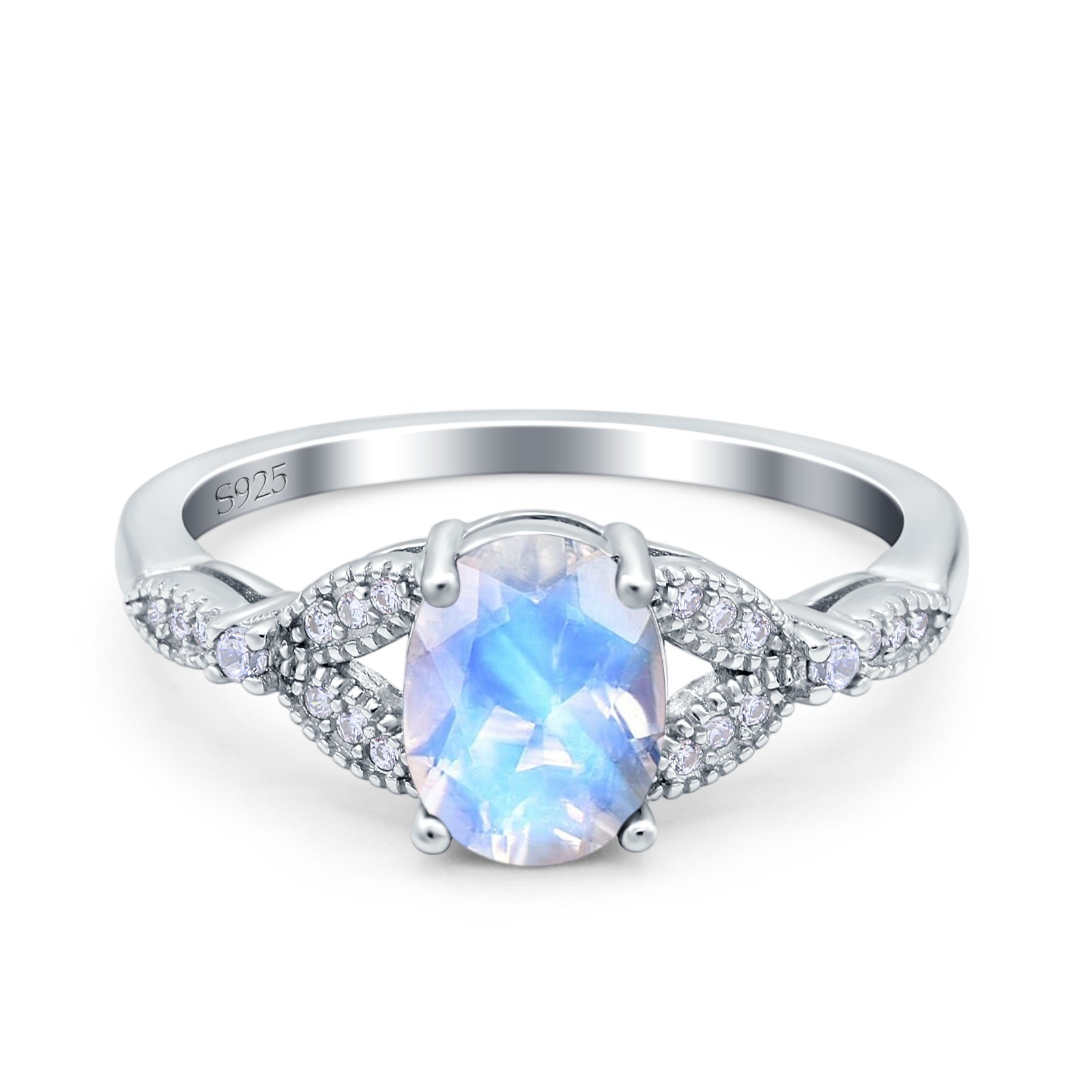 Natural Moonstone Size-9 Art Deco Oval Vintage Style Split Shank Leaf ...