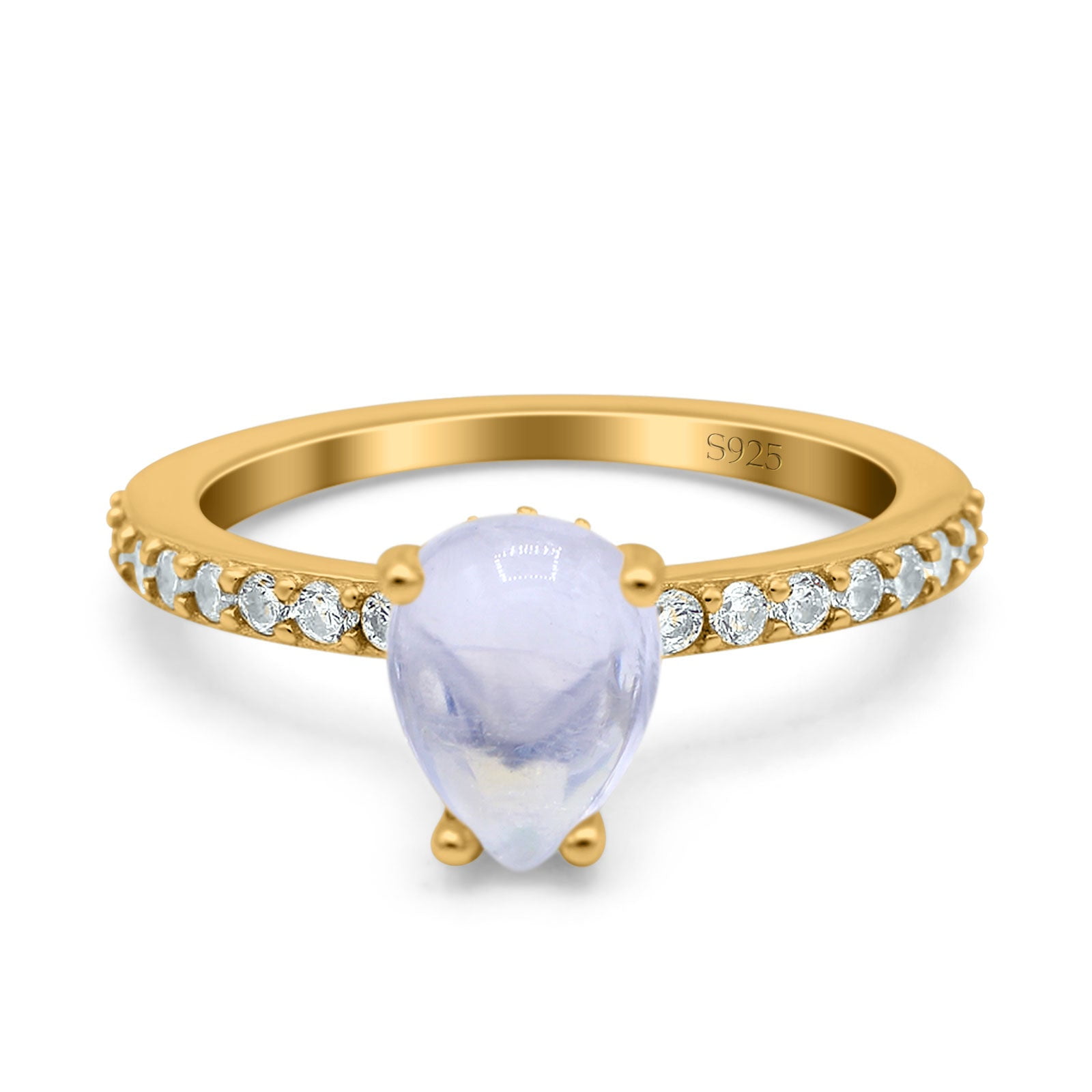 Natural Moonstone Yellow Tone Silver Size-10 Art Deco Pear Teardrop ...
