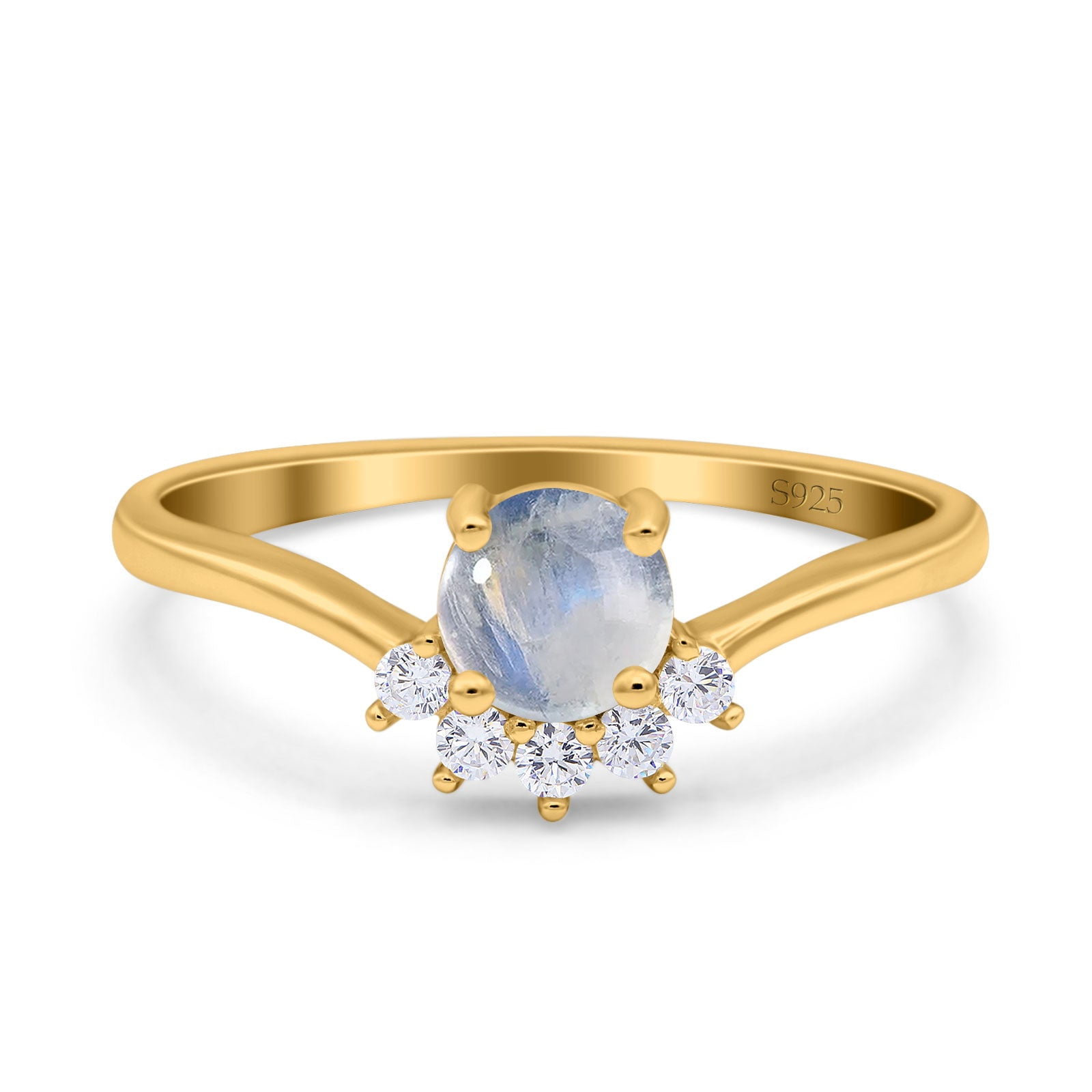 Natural Moonstone Yellow Tone Silver Size-7 Art Deco Round Vintage ...