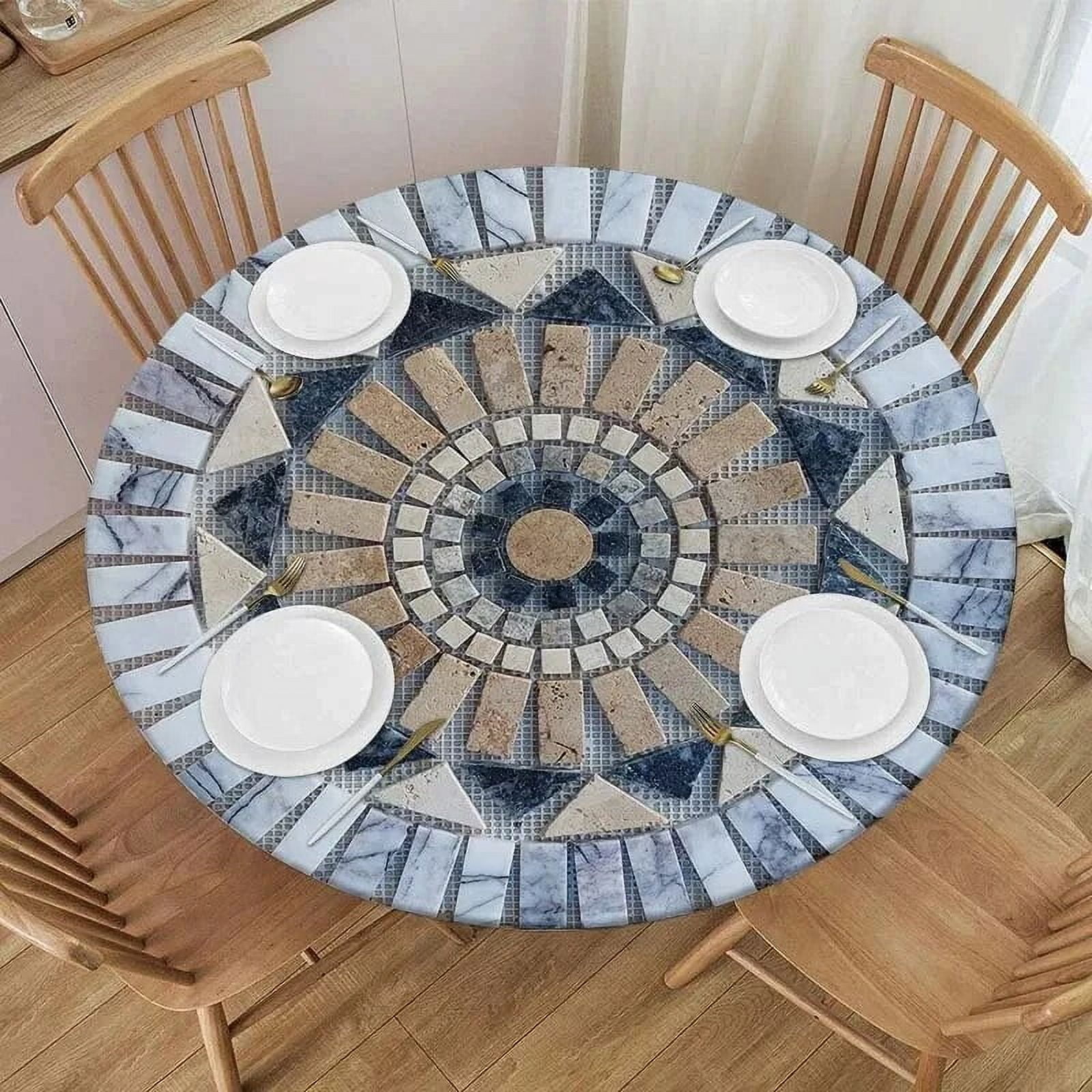 Natural Mosaic Round Tablecloth Elastic Fitted Waterproof Table Covers ...