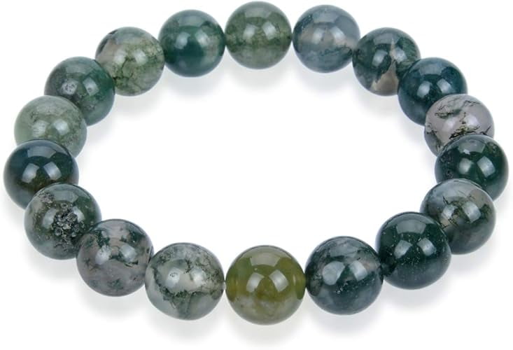 Natural Moss Agate 10mm Round Shape Smooth Cut Beads Stretchable ...
