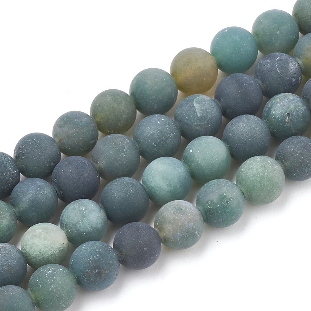 Natural Moss Agate Beads Strands Frosted Round 8mm Hole: 1mm 45-47pcs ...