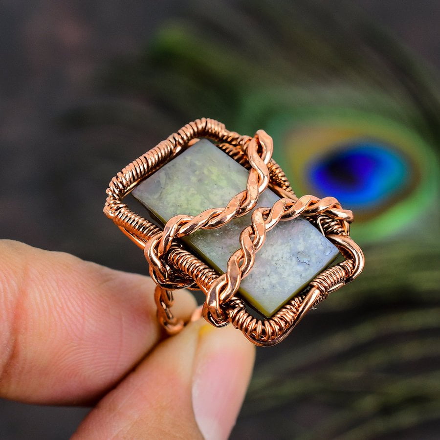 Natural Mother Of Pearl Gemstone Handmade Copper Wire Wrap Ring Size 7. ...