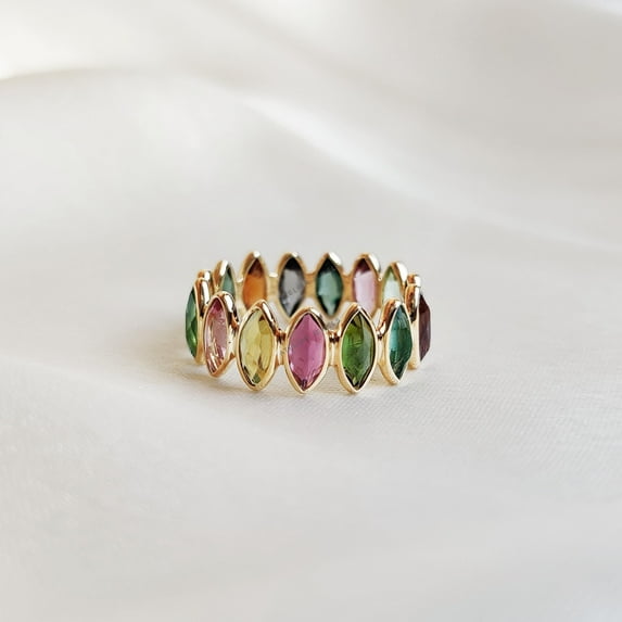 Natural Multi Tourmaline Ring, 14K Solid Yellow Gold Multi Tourmaline ...