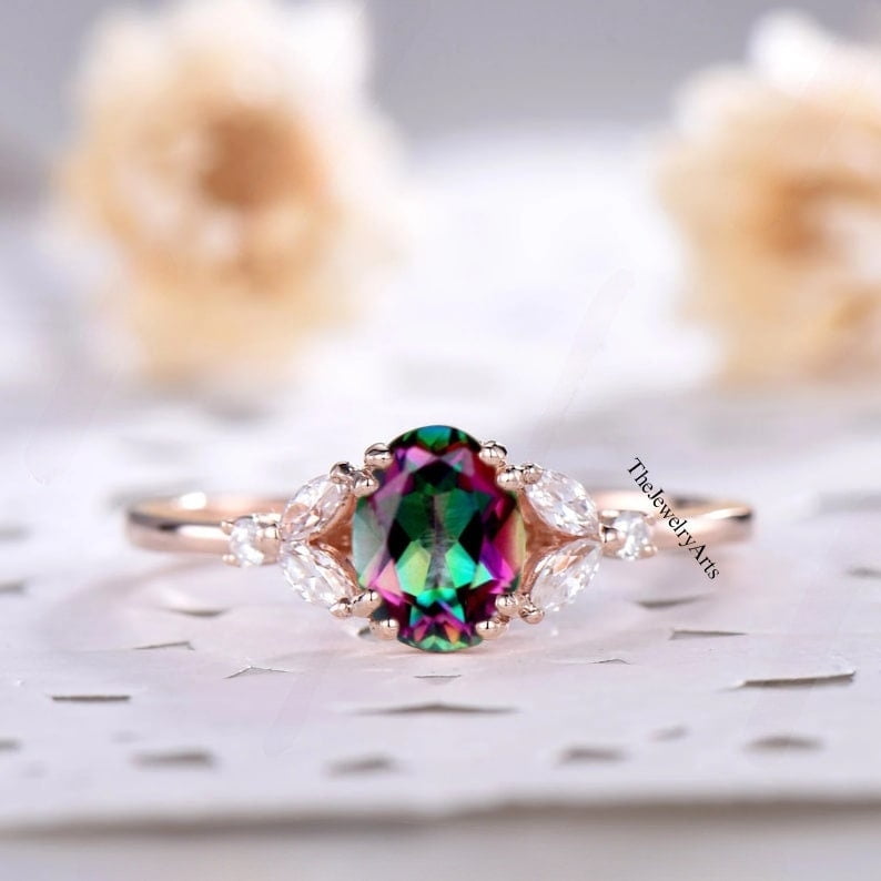 Natural Mystic Topaz Ring/ 925 Sterling Silver/ Natural Purple Mystic ...
