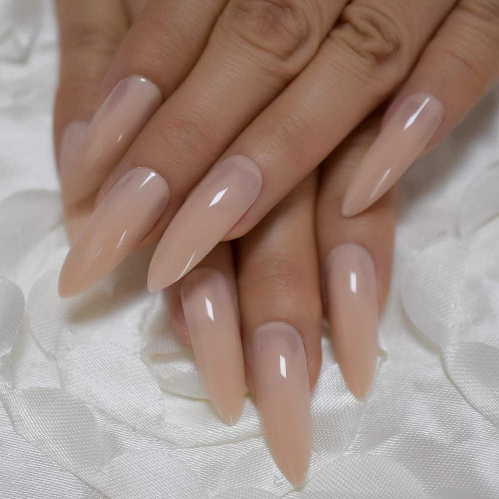 Natural Nude Extra Long Salon Nails Sharp Tip Gel Shine Press On ...