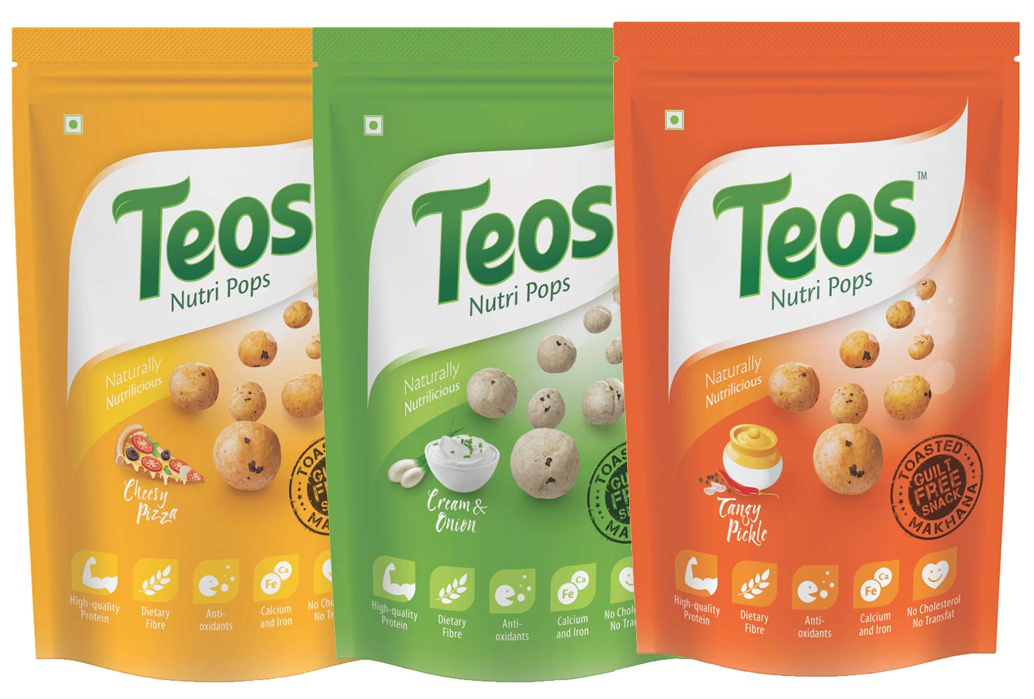 Natural Nutri Pops Cheesy Pizza + Cream & Onion + Tangy Pickle Roasted ...