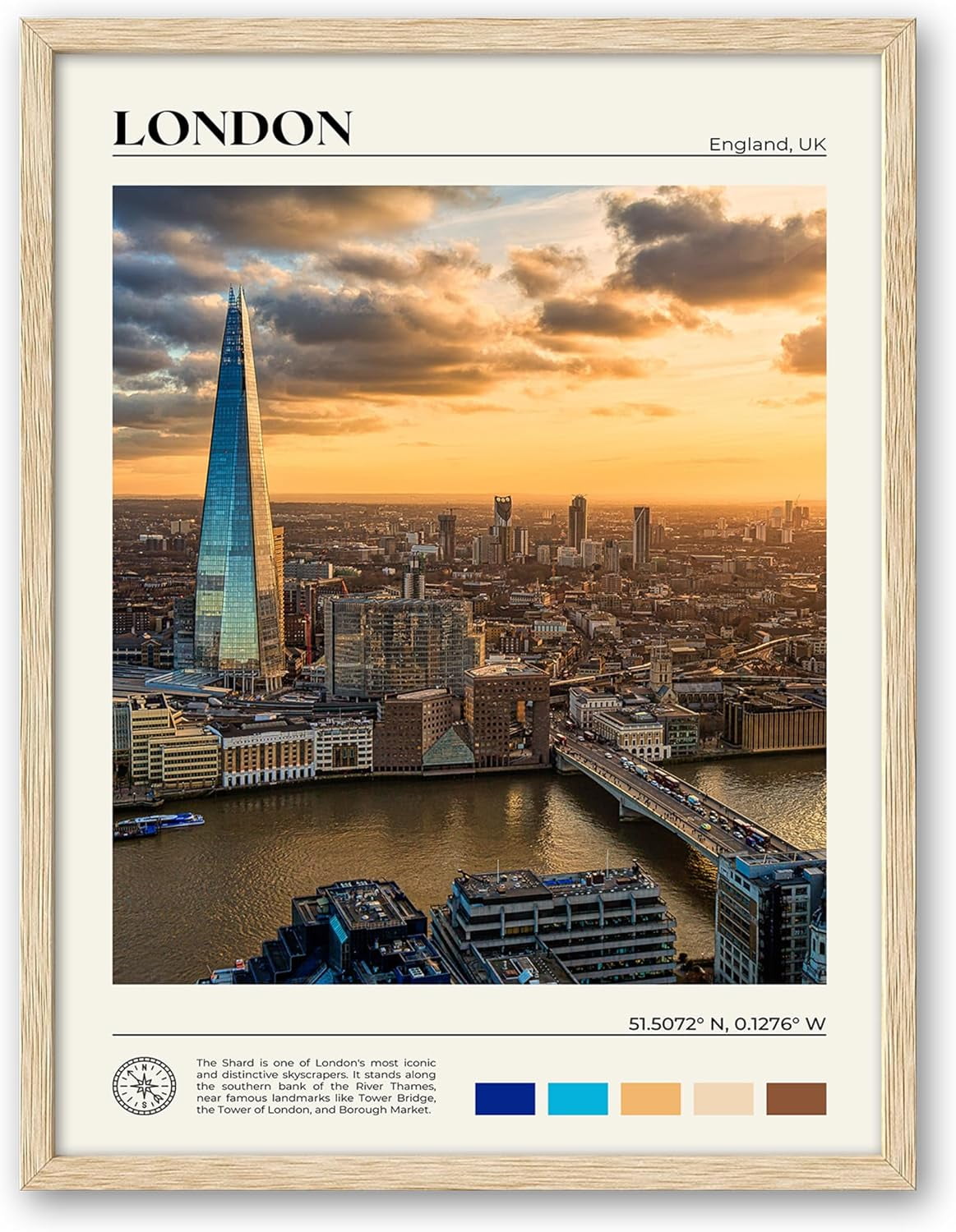 Natural OAK Unframed London City Wall Art,Shard Landscape Canvas Wall ...