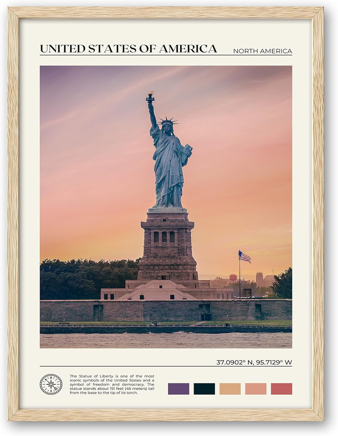 Natural OAK Unframed Statue of Liberty Wall Art,City Skyline Quality ...