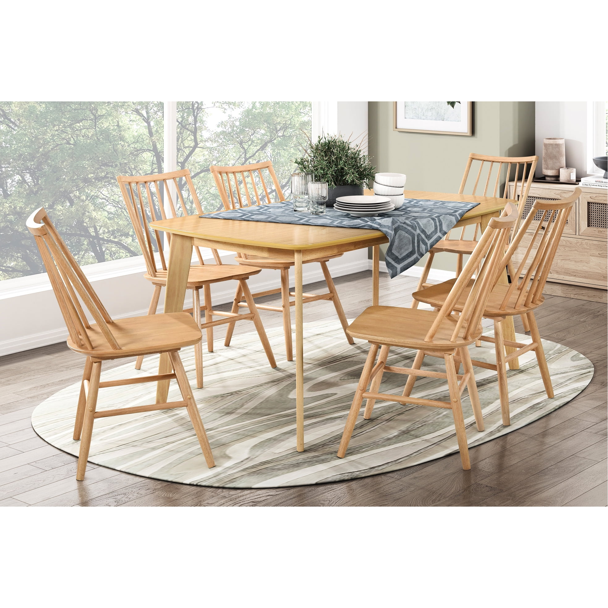 Natural Oak 7pc Dining - Table & 6 Side Chairs With Magnificent Curved ...