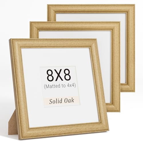 Natural Oak 8x8 Picture Frames Mat to 4x4 Picture Display Set of 3 ...