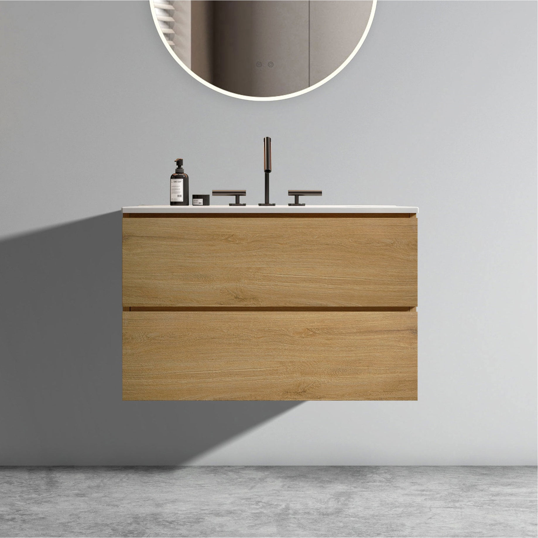 Natural Oak Color - 20% More Storage & Silent Drawers - Modern Bathroom ...