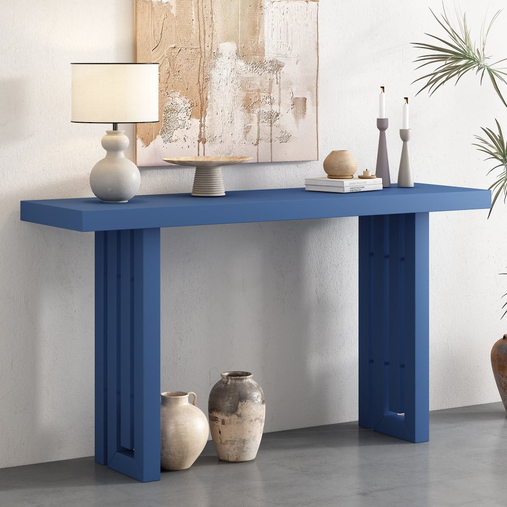 Natural Oak Veneer Console Table with Unique Side Design, 59" Entryway ...