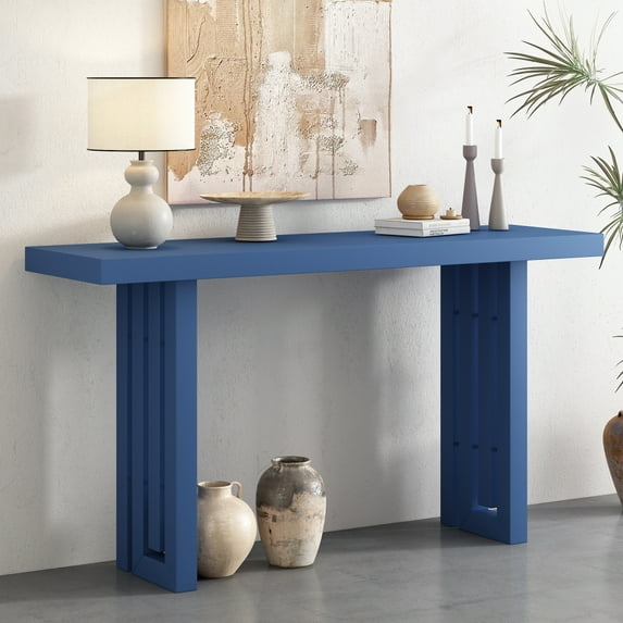 Natural Oak Veneer Console Table with Unique Side Design, 59" Entryway ...