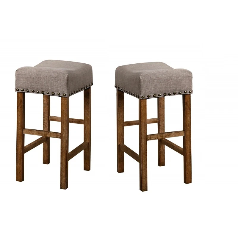 Natural Oak Wood Counter Height Bar Stool Set of 4, Nailhead Trim ...