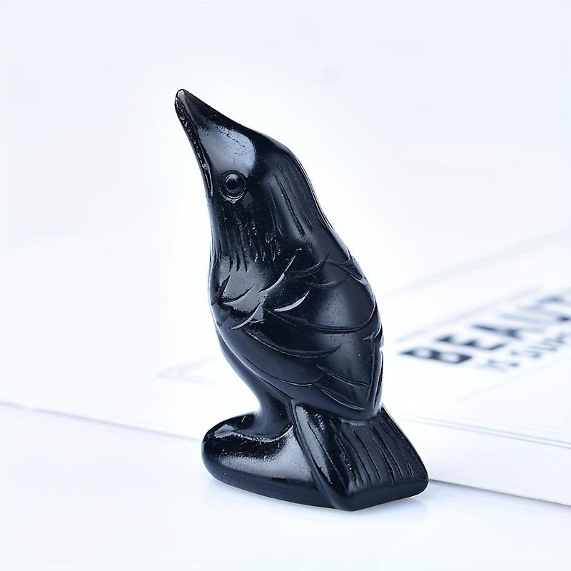 Natural Obsidian Crow Statue Handcrafted Black Crystal Raven Mineral ...