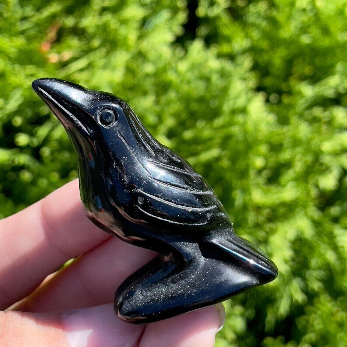 Natural Obsidian Crow Stone Raven Statue Crystal Specimen Minerals Home ...