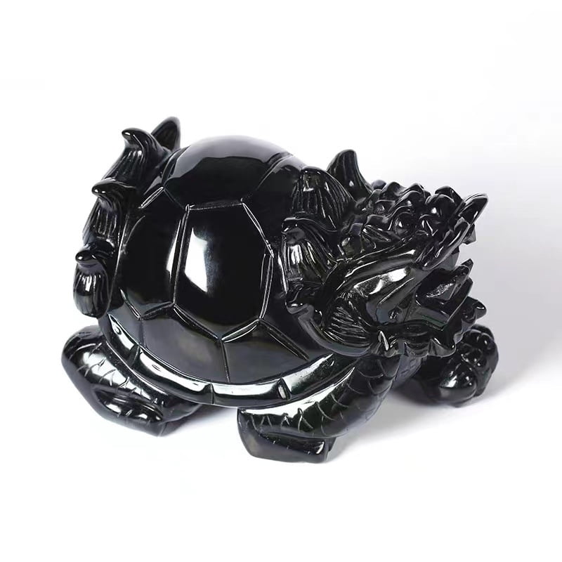 Natural Obsidian Dragon Turtle Figurine, 8cm, 400g, Feng Shui ...