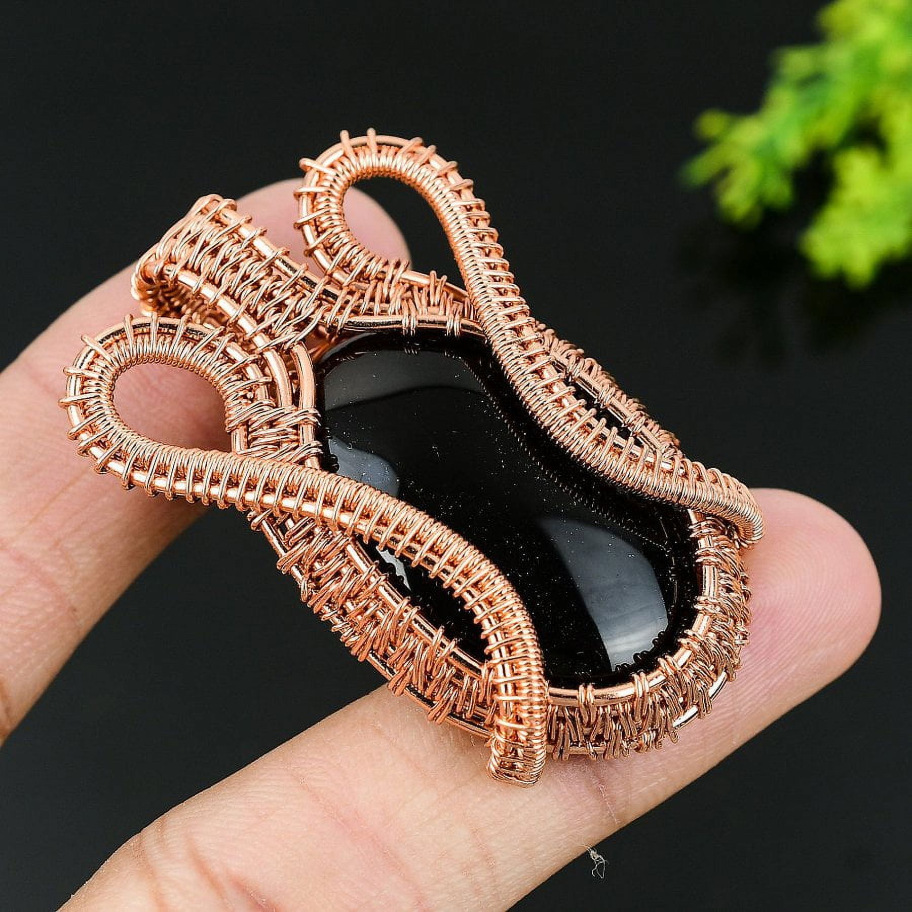 Natural Obsidian Eye Gemstone Handmade Copper Wire Wrap Pendant 2.09 ...