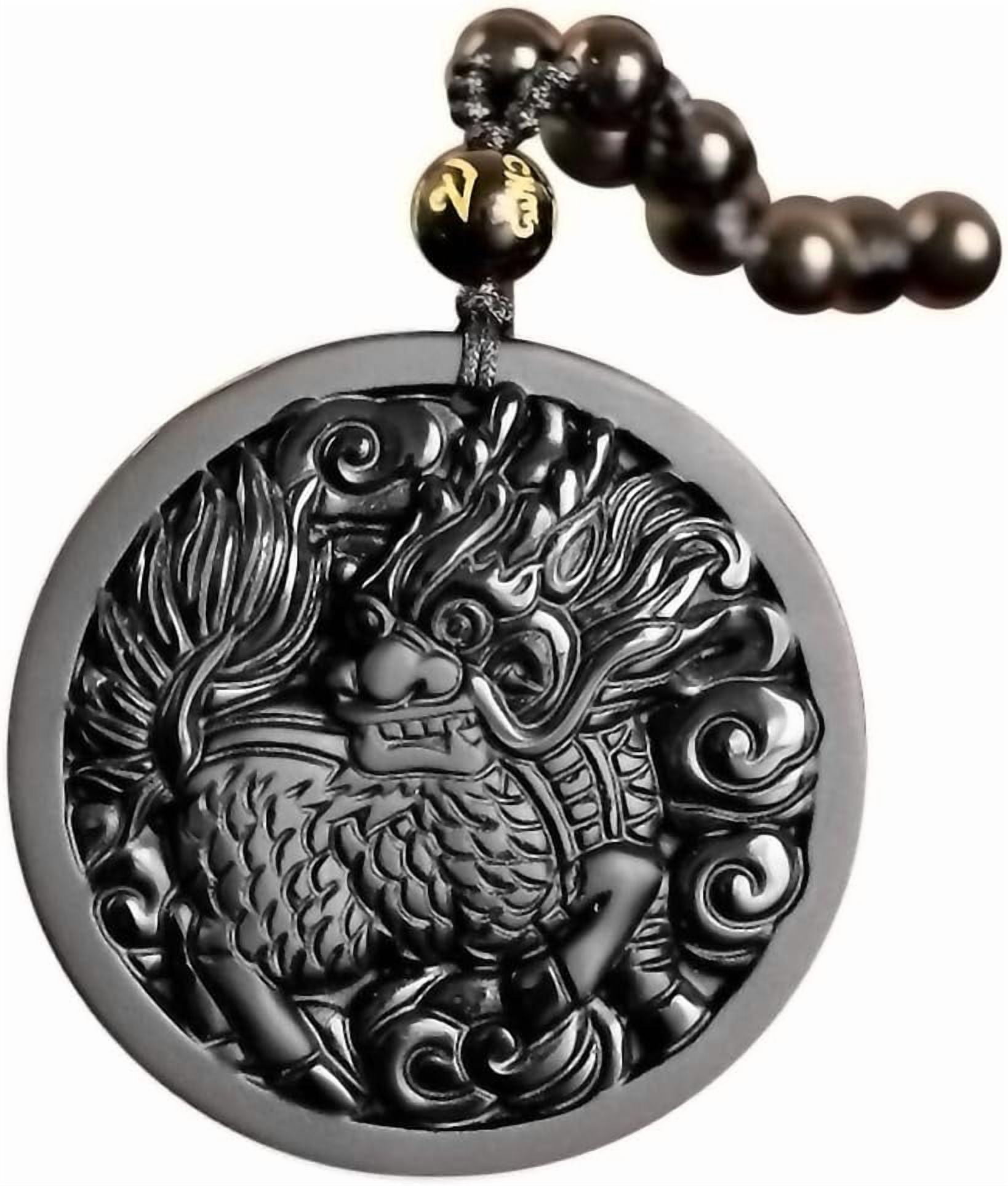 Natural Obsidian Round Fengshui Wing Unicorn Evil Pixiu Beast Pendant ...