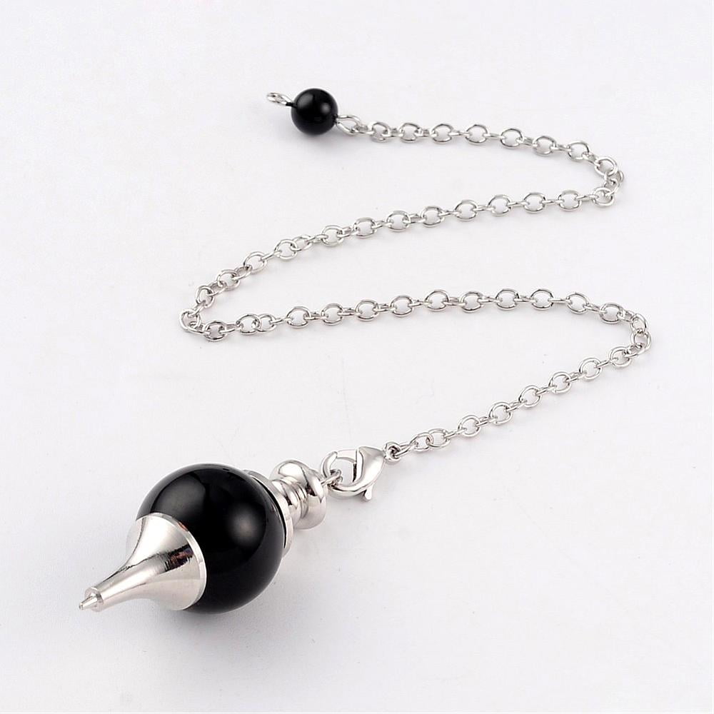 Natural Obsidian Sphere Dowsing Pendulums with Platinum Tone Brass ...