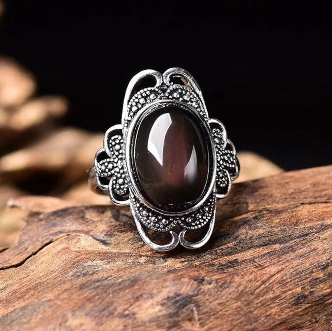 Natural Obsidian Stone Ring for Spiritual Protection Anxiety Stress ...