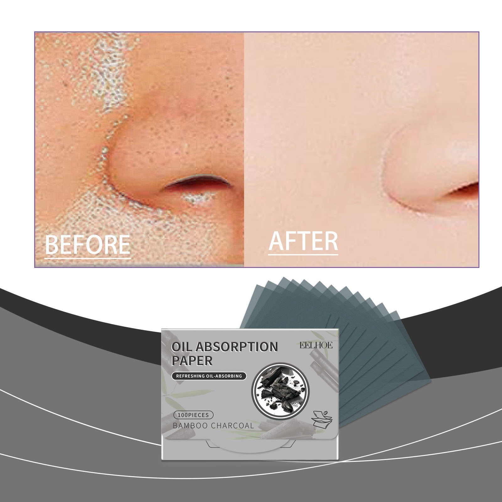 Natural Oil Blotting Sheets for Face with Bamboo Charcoal - 100PC 25% ...