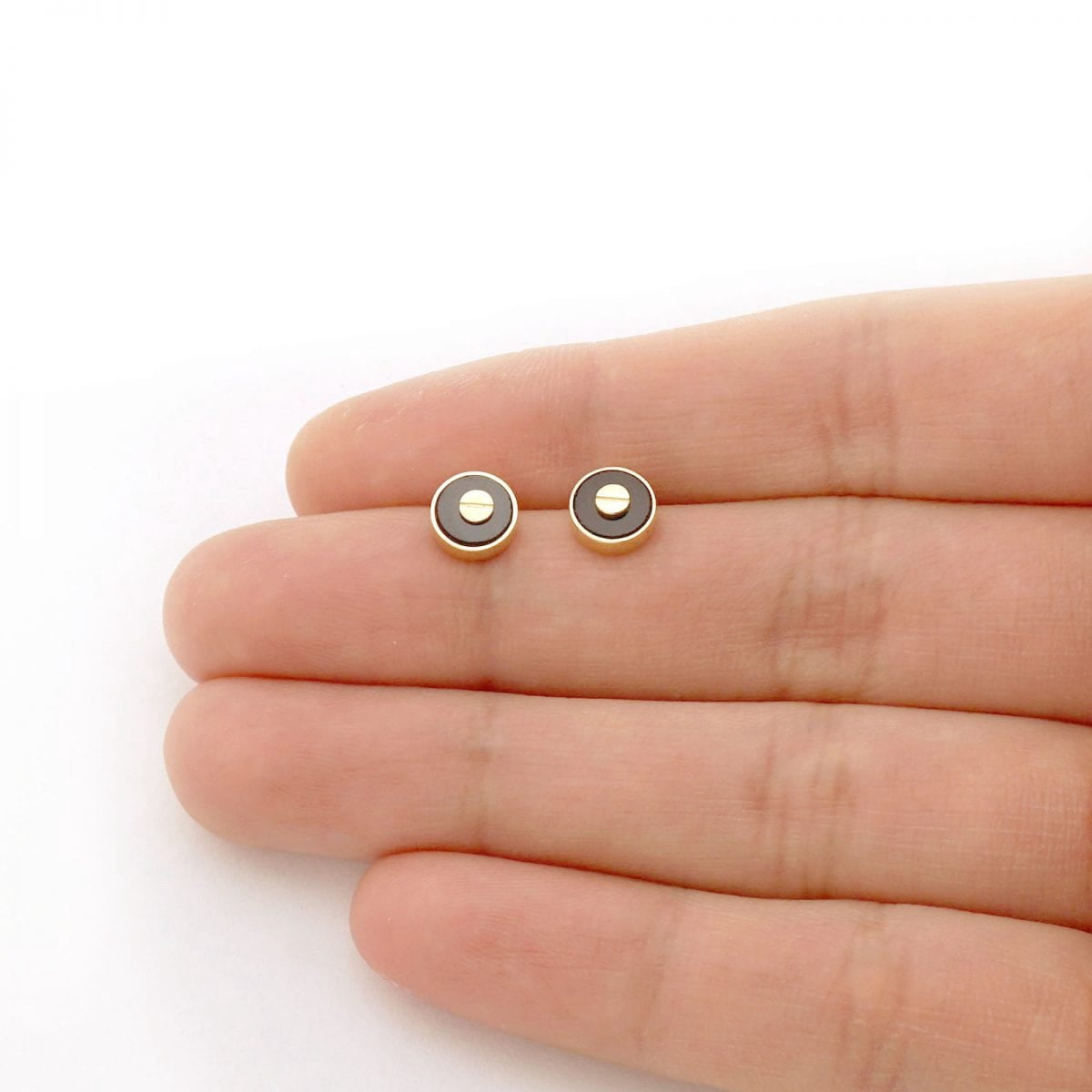 Natural Onyx Round Button Shaped 14k Yellow Gold Stud Screwback ...