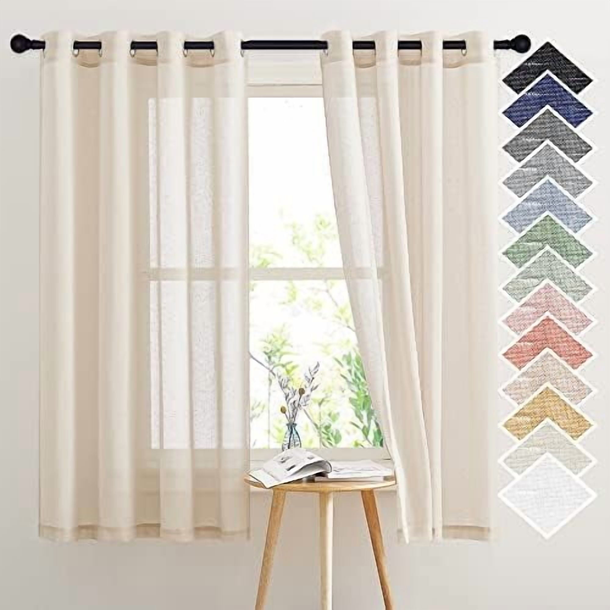 Natural Open Linen Weave Flax Sheer Window Curtains, Ring Top Semi ...