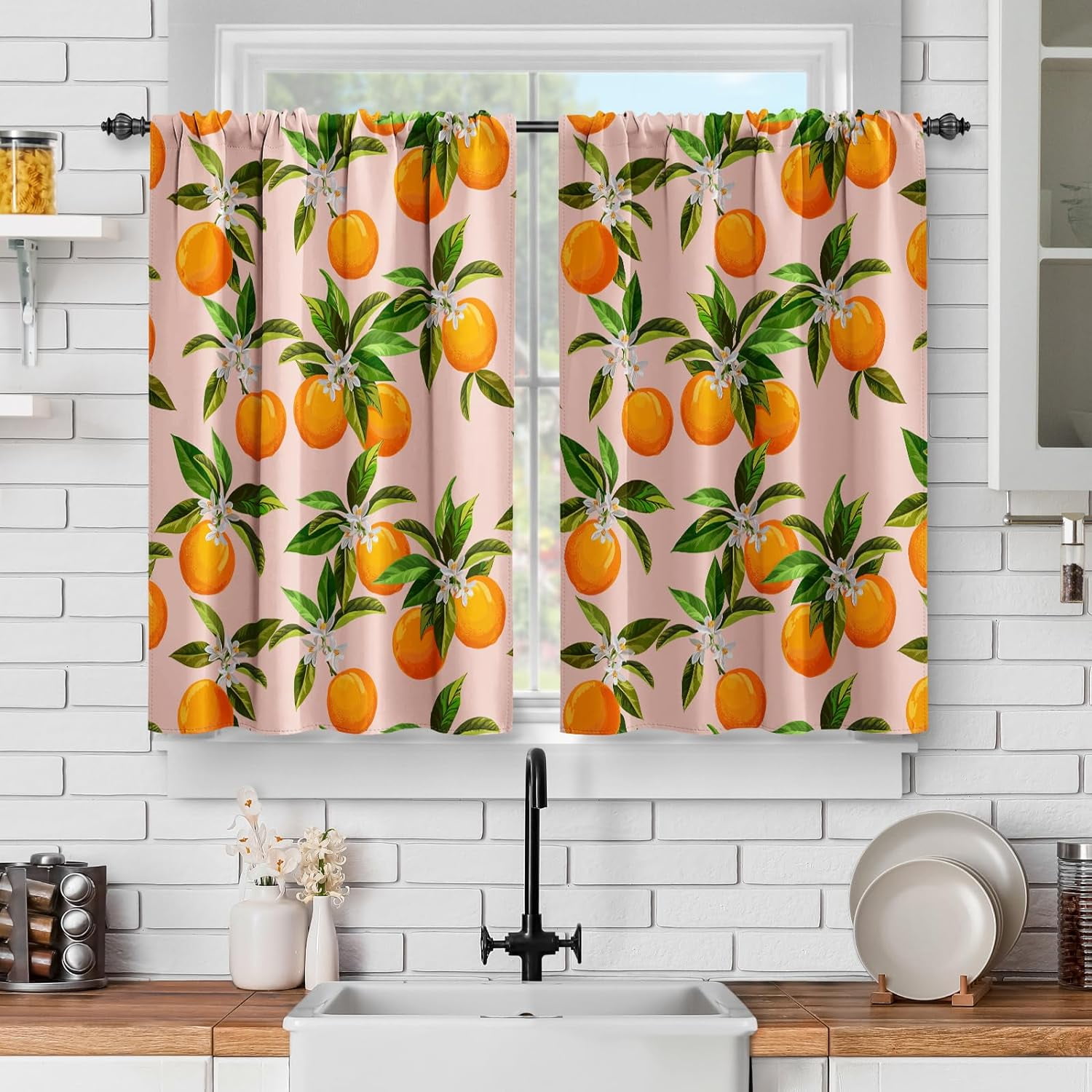 Natural Orange Fruit Kitchen Curtains: Unique Short Cafe Curtain Tomato ...