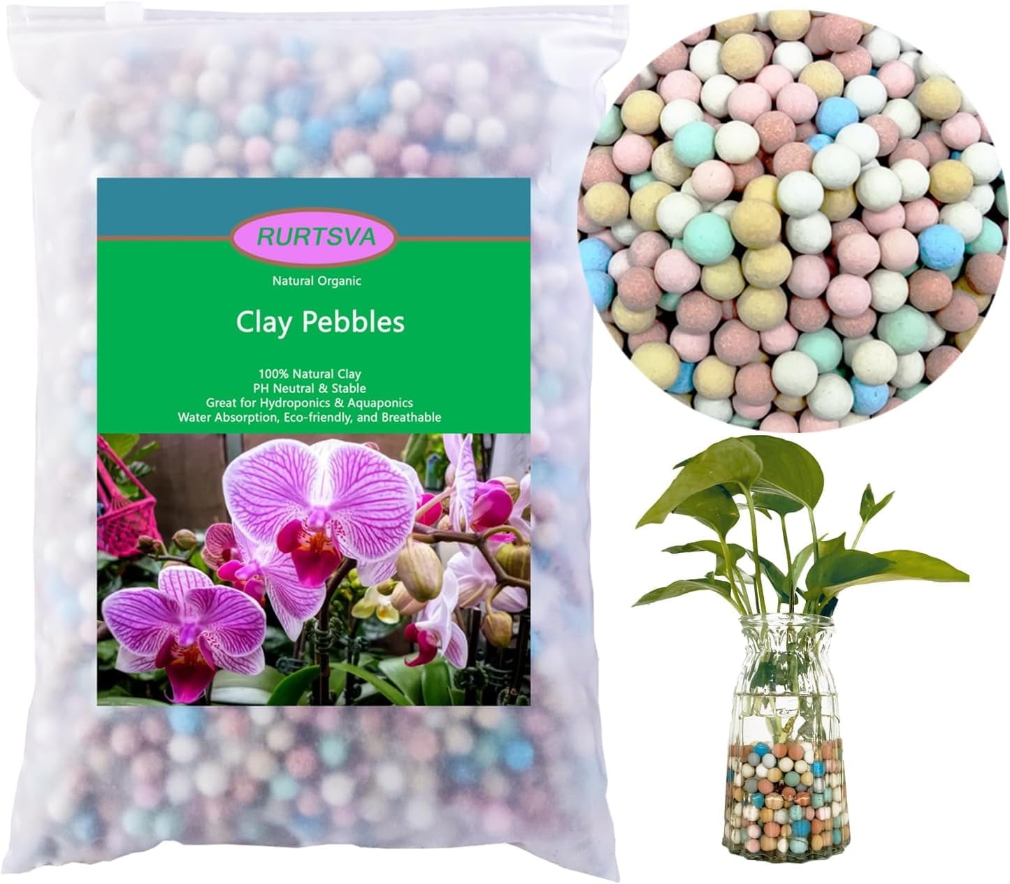 Rurtsva Colorful Leca Balls 2LBS, 8-10mm Clay Pebbles for Plants ...