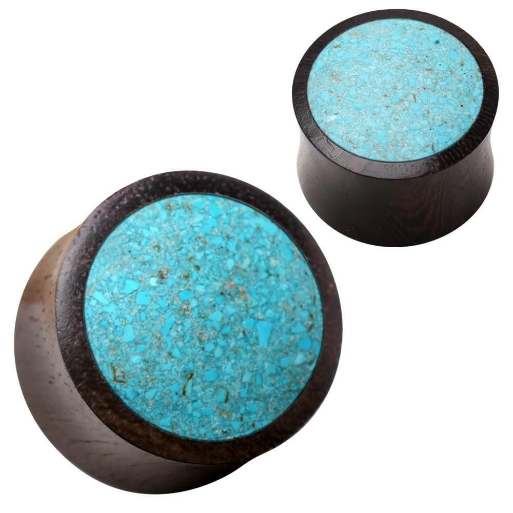 Natural Organic Sono Wood Saddle Plug with Turquoise Crush Inlay ...