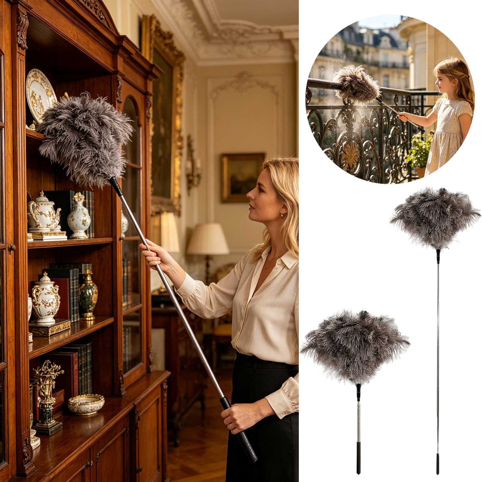 Natural Ostrich Feather Duster, Extendable and Bendable Fluffy Dusters ...