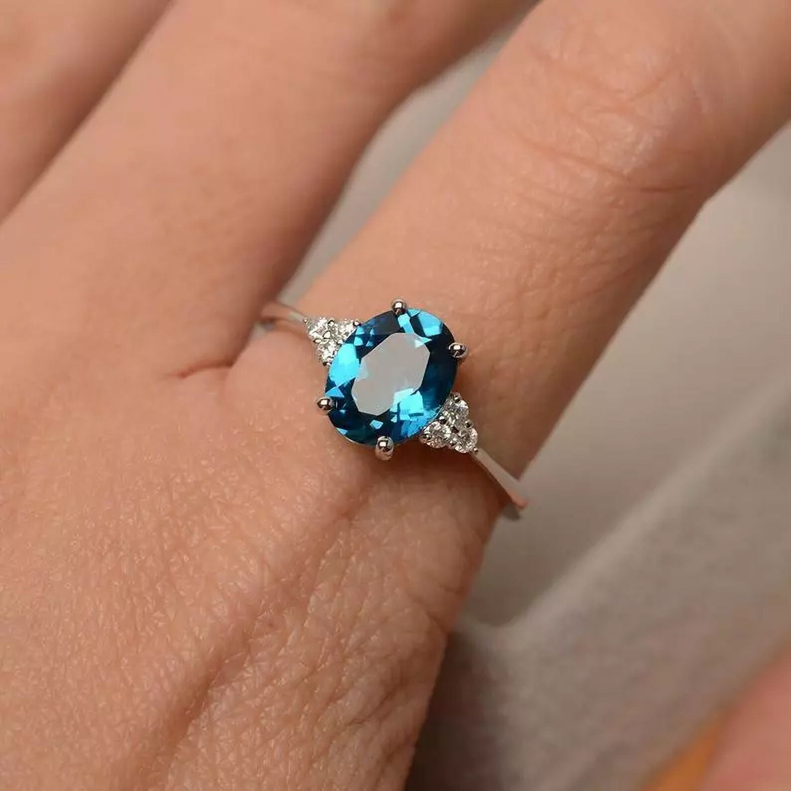 Natural Oval Cut London Blue Topaz Ring Engagement Ring Silver Topaz ...