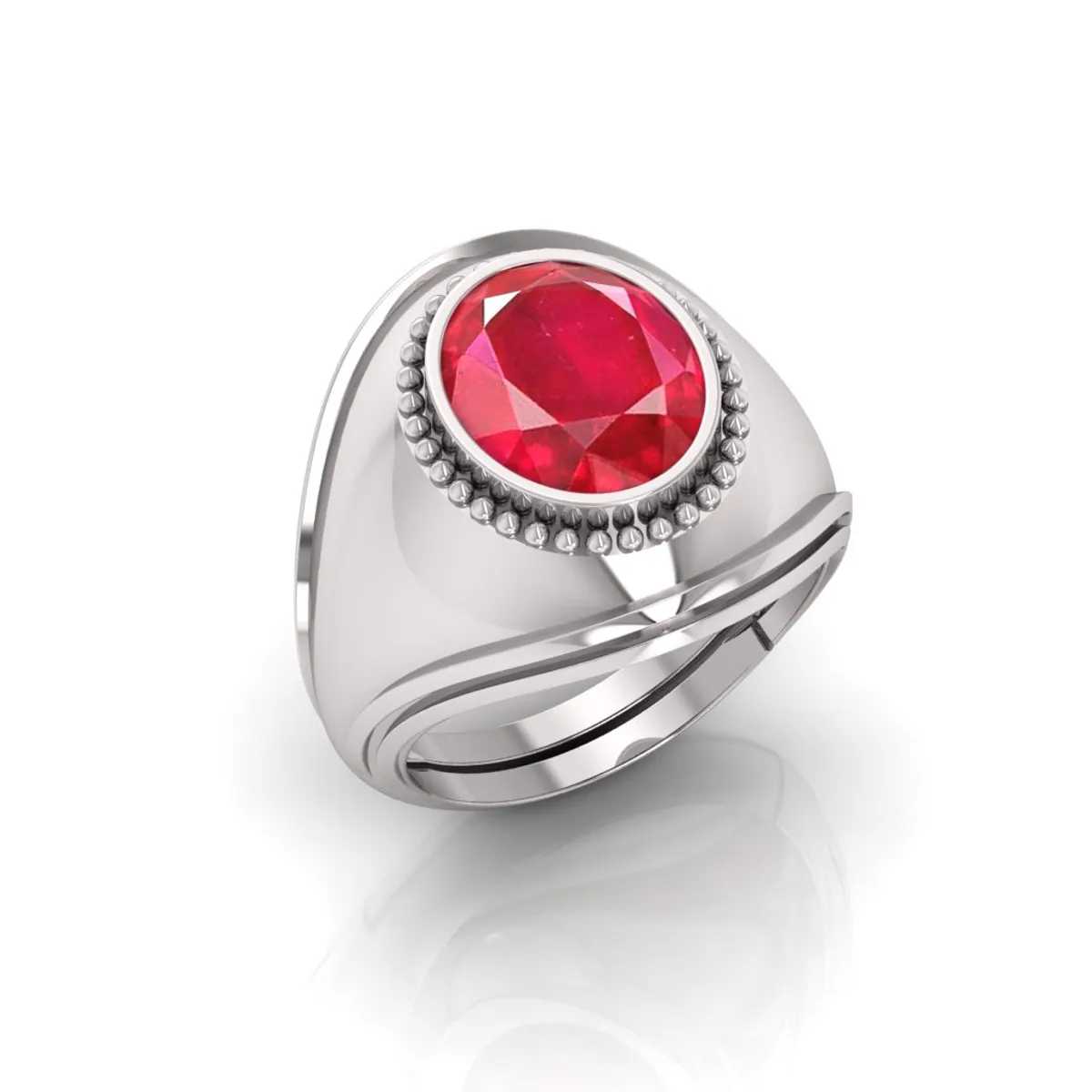 Natural Oval Cut Red Ruby ( Manik ) Gemstone Handmade Punchdhatu Adjustable Men's Women's Ring ...