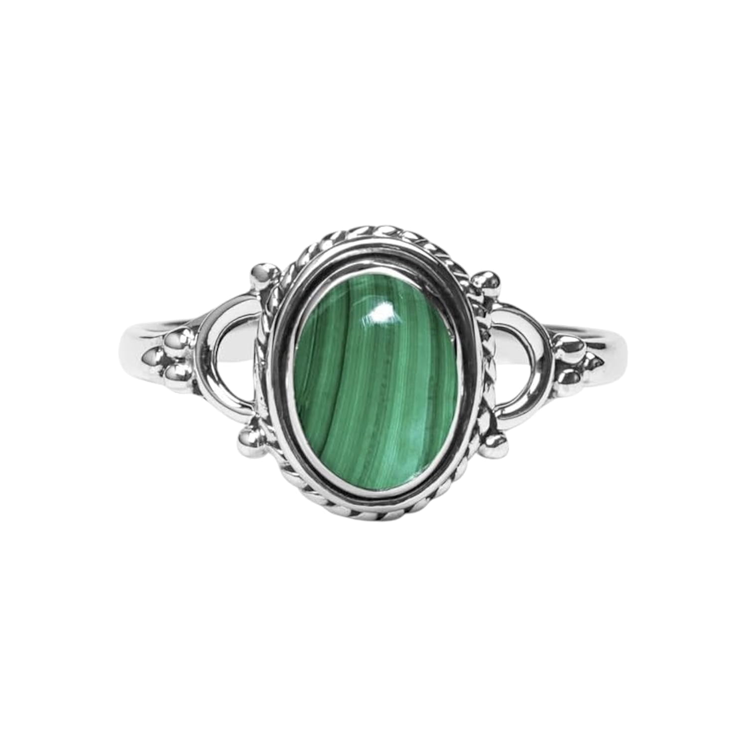 Natural Oval Malachite Ring in 925 Sterling Silver Handmade Twisted Wire Rope Boho Designer Ring ...