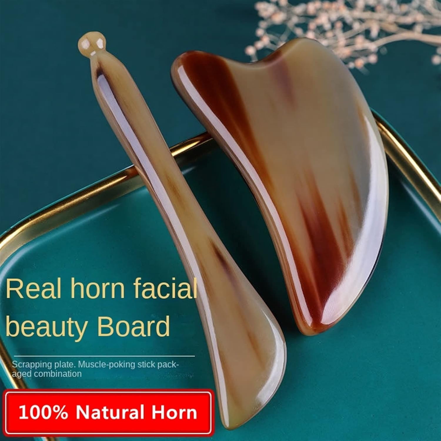 Natural Ox Horn Gua Sha Board Face Lift Massage Stick Set Eye Beauty ...